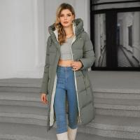 Quality Moderate Womens Knee Length Puffer Coat Green Gray Knee Length Padded Coat for sale