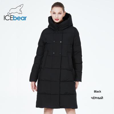 Cina Cappotto imbottito con doppie tasche da donna lungo 104 cm 106 cm, nero in vendita