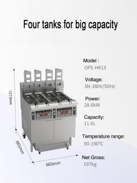 Quality Auto Lift 4 pots 4 baskets Digital Computer Panel Electric open Fryer Commercial for sale