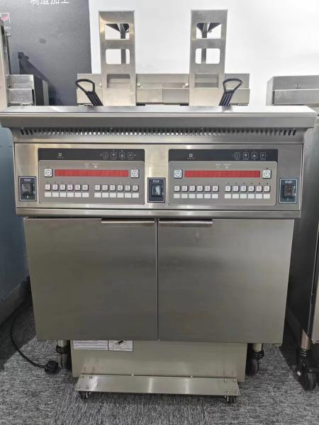 Quality Auto Lift Electric Double Pots 28KW Chips Open Fryer With Oil Filter System for sale