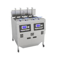 Quality Two Pots Four Baskets Gas Heating Chips Open Deep Fryer With Oil Filtration for sale