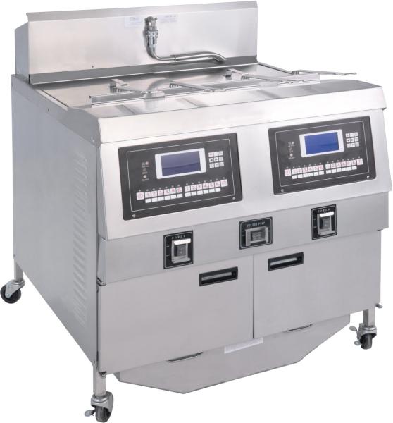 Quality Two Pots Four Baskets 304SUS Gas Chips Commercial Open Deep LCD Panel Oil Fryer for sale