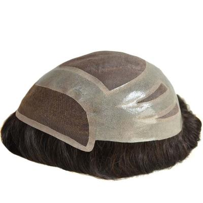 China Full Hand Made Natural Hairline Lace Base Men's Toupee Hairpiece with Bleached Knots for sale