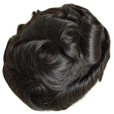 China Full Hand Made Natural Hairline Lace Base Men's Toupee Hairpiece with Bleached Knots for sale
