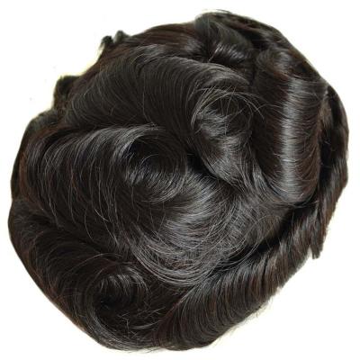 China Full Hand Made Natural Hairline Lace Base Men's Toupee Hairpiece with Bleached Knots for sale