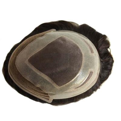 China Full Hand Made Natural Hairline Lace Base Men's Toupee Hairpiece with Bleached Knots for sale