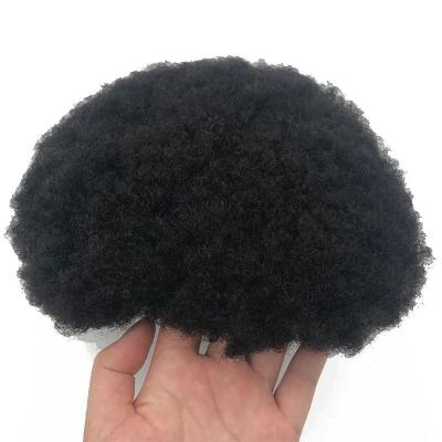 China Remy Hair High Density Adhesive Afro Curl PU Lace Hair Replacement System Toupee for Black Men à venda