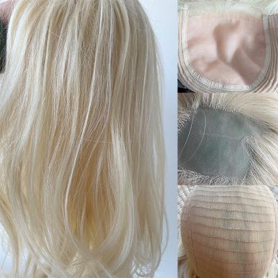 Cina 6x6 Legato a mano Topper Free Part Silk Top Base Platinum Blonde Clip in Toupee per Custom Made in vendita