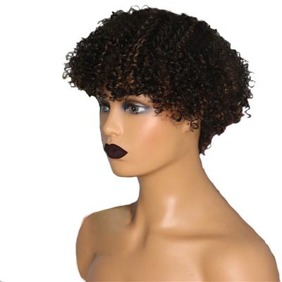 Cina Perrucchia color marrone chiaro afro ricci cuticule allineata corto taglio dei capelli da fantoccio parrucche con frangia in vendita