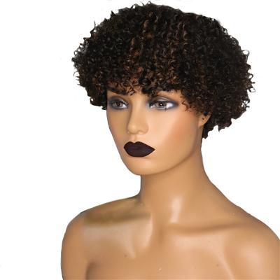 Cina Perrucchia color marrone chiaro afro ricci cuticule allineata corto taglio dei capelli da fantoccio parrucche con frangia in vendita