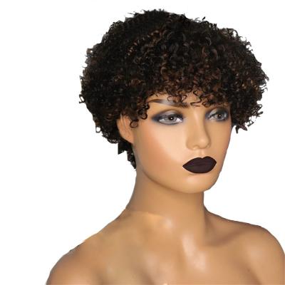 Cina Perrucchia color marrone chiaro afro ricci cuticule allineata corto taglio dei capelli da fantoccio parrucche con frangia in vendita