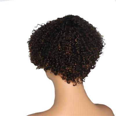 Cina Perrucchia color marrone chiaro afro ricci cuticule allineata corto taglio dei capelli da fantoccio parrucche con frangia in vendita