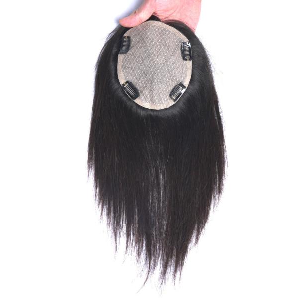Quality 18 Inches European Natural Real Free Part Silk Base Human Hair Clip In Topper for Women for sale