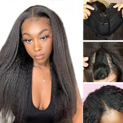 Cina Parrucche Lunghezza V Parte Longue Senza colla Afro Kinky Capelli umani dritti Parrucca 250% Densità in vendita