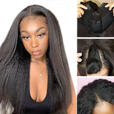 Cina Capelli umani lunghi V parte parrucca 30 pollici Kinky capelli dritti grezzi brasiliano Remy Perruque in vendita
