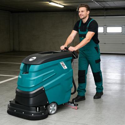 China High Efficiency Walk Behind Floor Scrubber Double Brush 660mm 400W Suction 3650㎡/h for sale