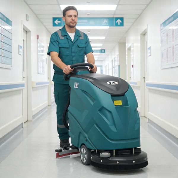 Quality 560mm Cleaning Width Walk Behind Floor Scrubber Machine 48L Tank 2000㎡/h 12V*2-83AH Battery for sale