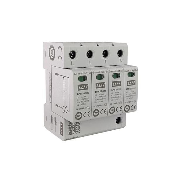 Quality Three Phase T2 SPD Home Surge Protector CE TUV 4P 320V 20KA 40KA for sale