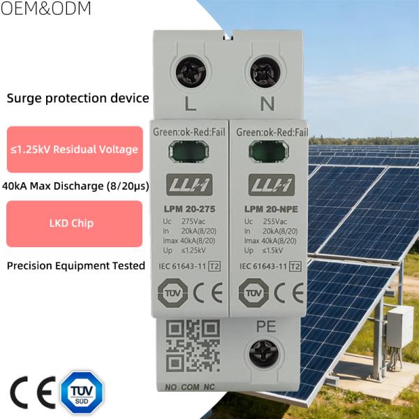 Quality 20kA Nominal 40kA Max Single Phase Surge Arrester, 2P DIN Rail Secondary Induced Surge Protector for sale