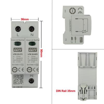 China TUV CE Certified 2P AC Surge Protector, IEC Standard Single Phase Secondary DIN Rail Lightning Module for sale