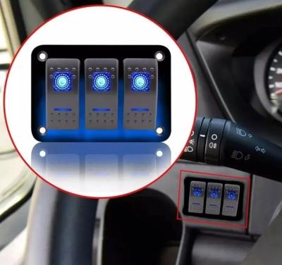 Cina DC 12V 24V Blu LED retroilluminato 3 Gang Aluminio 5 Pin ON Off Toggle Rocker Switch Panel in vendita