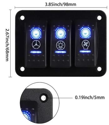 Cina DC 12V 24V Blu LED retroilluminato 3 Gang Aluminio 5 Pin ON Off Toggle Rocker Switch Panel in vendita
