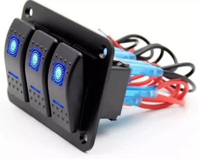 Cina DC 12V 24V Blu LED retroilluminato 3 Gang Aluminio 5 Pin ON Off Toggle Rocker Switch Panel in vendita
