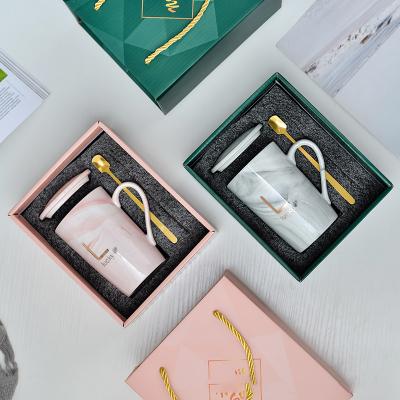 China wedding Promotional Coffee Ceramic Cup gift set Custom logo ceramic coffee mug with gold spoon for sale