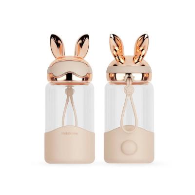 China Custom Logo  Portable Water Bottles Leakproof Cute Cartoon Rabbit Animal Kid Glass water bottle for sale
