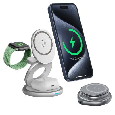 Cina Stazione di ricarica 3 in 1 senza fili pieghevole di ricarica veloce magnetica 15W in vendita