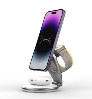 China Metal 3 in 1 360 Rotating Wireless Charger 15W Fast Charging Custom Logo Qi for sale