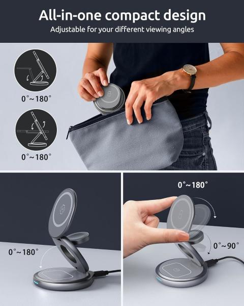 Quality Magnetic 3 In 1 Wireless Charging Station Foldable 15W For Space Grey Phones for sale