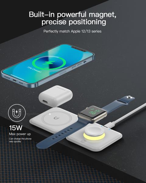Quality Night Light Style 2In1 Folding Wireless Travel Charger Fast Charging 15W for sale