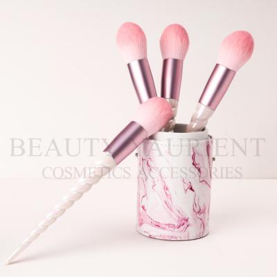China Plating Spiral Handle Powder Single Makeup Brush With Pink Ferrule for sale
