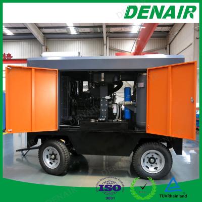 China 7-10 Bar 600 cfm Diesel Driven Trailer Mounted Screw Type Air Compressor for sale
