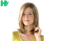 China Natural Looking Light Blonde Bob Wig With Bangs 100% Synthetic Hair 14-40 Inch for sale