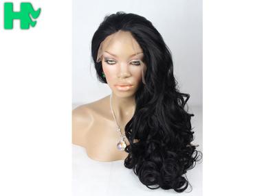 China Long Black Color Curly Front Lace Wig , Full Lace Synthetic Wigs For Black Women for sale