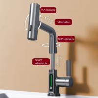 China Lizhen 3 Function Kitchen Basic Faucet LED Temperature Desk Mounted Pull-out Water Tap for sale