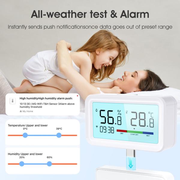 Quality Wifi Indoor Hygrometer Thermometer Sensor With Backlight Remote App Voice Alexa for sale
