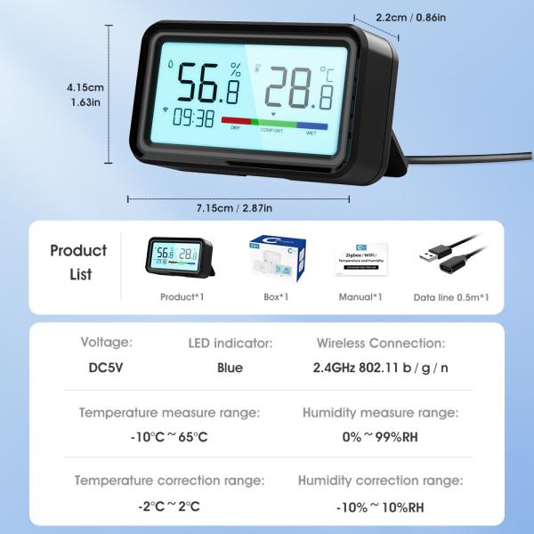 Quality Wifi Indoor Hygrometer Thermometer Sensor With Backlight Remote App Voice Alexa for sale
