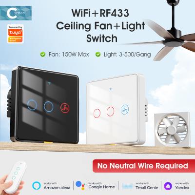 China Tuya Fan switch Timer Control Voice No Neutral Wire Required Wall Smart WiFi RF433 and Pendant Light Switch for sale