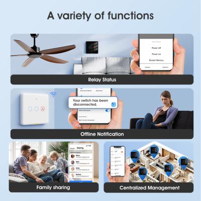 China Tuya Fan switch Timer Control Voice No Neutral Wire Required Wall Smart WiFi RF433 and Pendant Light Switch for sale