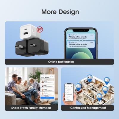 China Tuya Smart WiFi Mini Adaptador de energía portátil 5V Micro USB y enchufe de cargador tipo C con control APP, comandos de voz, cronometraje, soporte Alexa para tiras de luz en venta