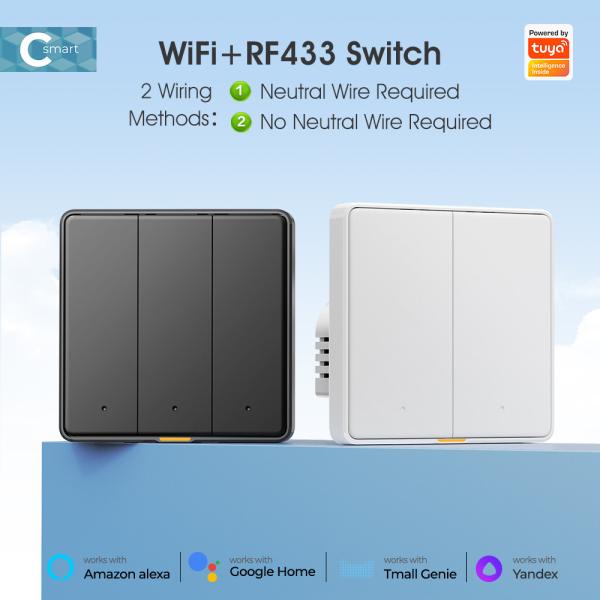Quality Tuya WIFI RF433 Smart Wall Light Button Push Switch 110-250v No Neutral Wire for sale