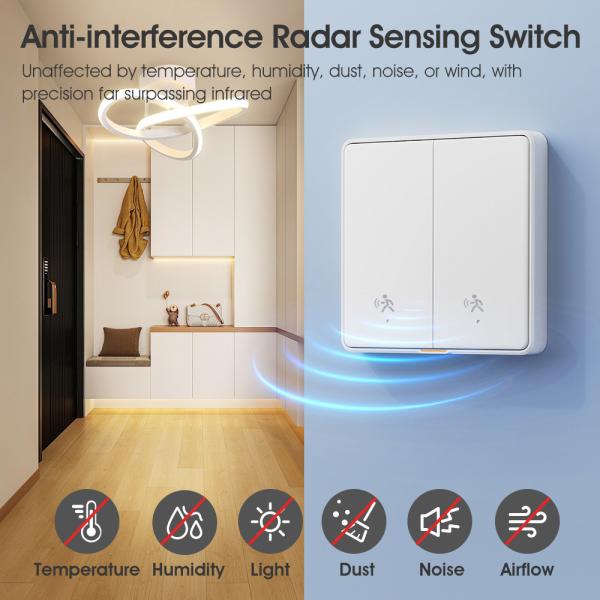Tuya ZigBee Radar Bewegingssensor Schakelaar Sensing Geen Neutrale Smart Home EU Muurlampknop Uit Geen condensator Timing App