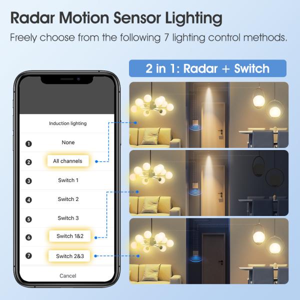 Tuya ZigBee Radar Bewegingssensor Schakelaar Sensing Geen Neutrale Smart Home EU Muurlampknop Uit Geen condensator Timing App
