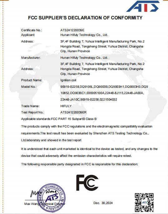 FCC SUPPLIER'S DECLARATION OF CONFORMITY - Hunan Hifuly Technology Co., Ltd.