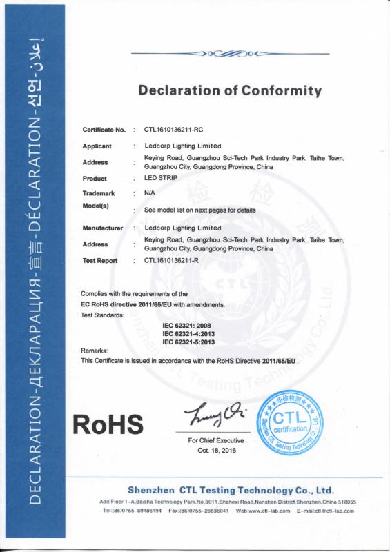 RoHS - LEDCORP LIGHTING LIMITED