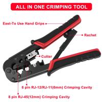China Red Multipurpose Ethernet Wire Crimper Cutter Ergonomic Design for sale