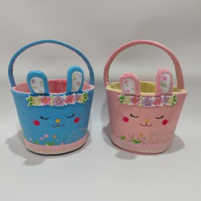 China Two-Tone Easter Bunny Basket Plush Toy Soft and Colorful Holiday Gift Collection for sale
